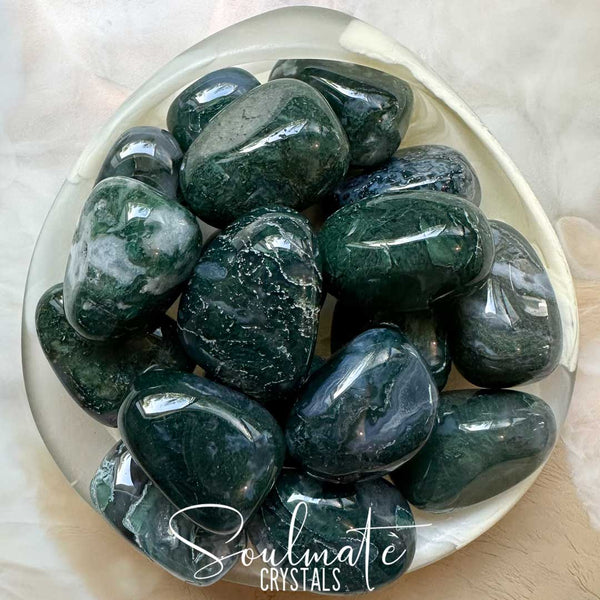 AGATE MOSS GREEN TUMBLED STONE LARGE GRADE A - Soulmate Crystals